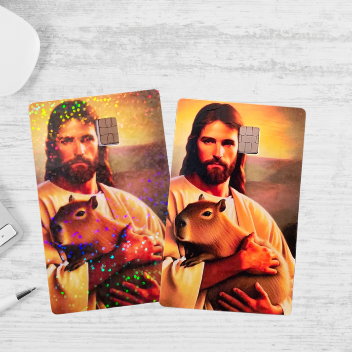 Capybara Debit Card Skin Jesus Holding Capybara Gift – CraftyCaps ...