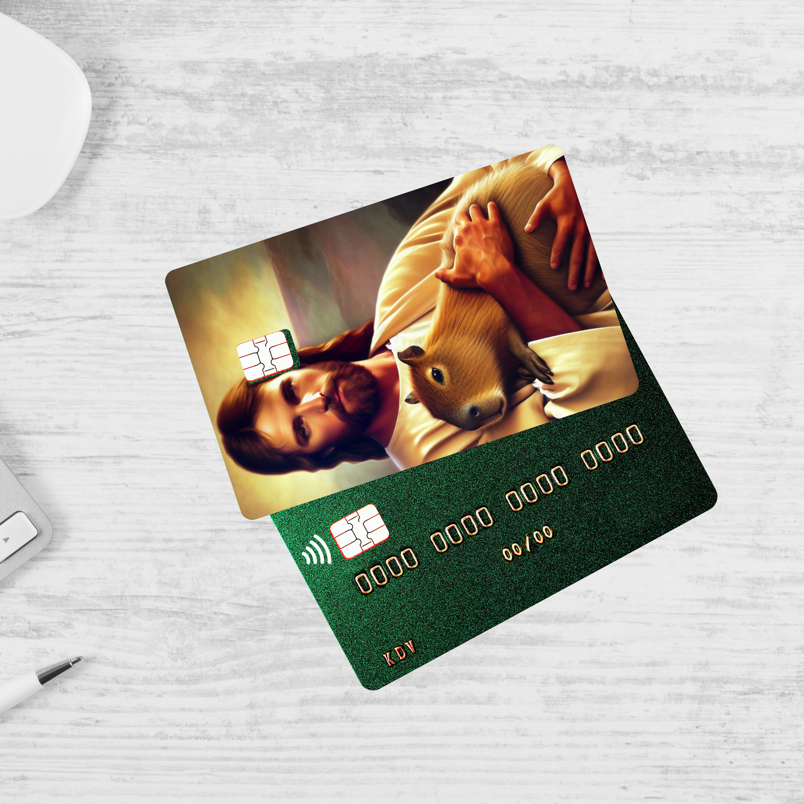 Capybara Debit Card Skin Jesus Holding Capybara Gift – CraftyCaps ...