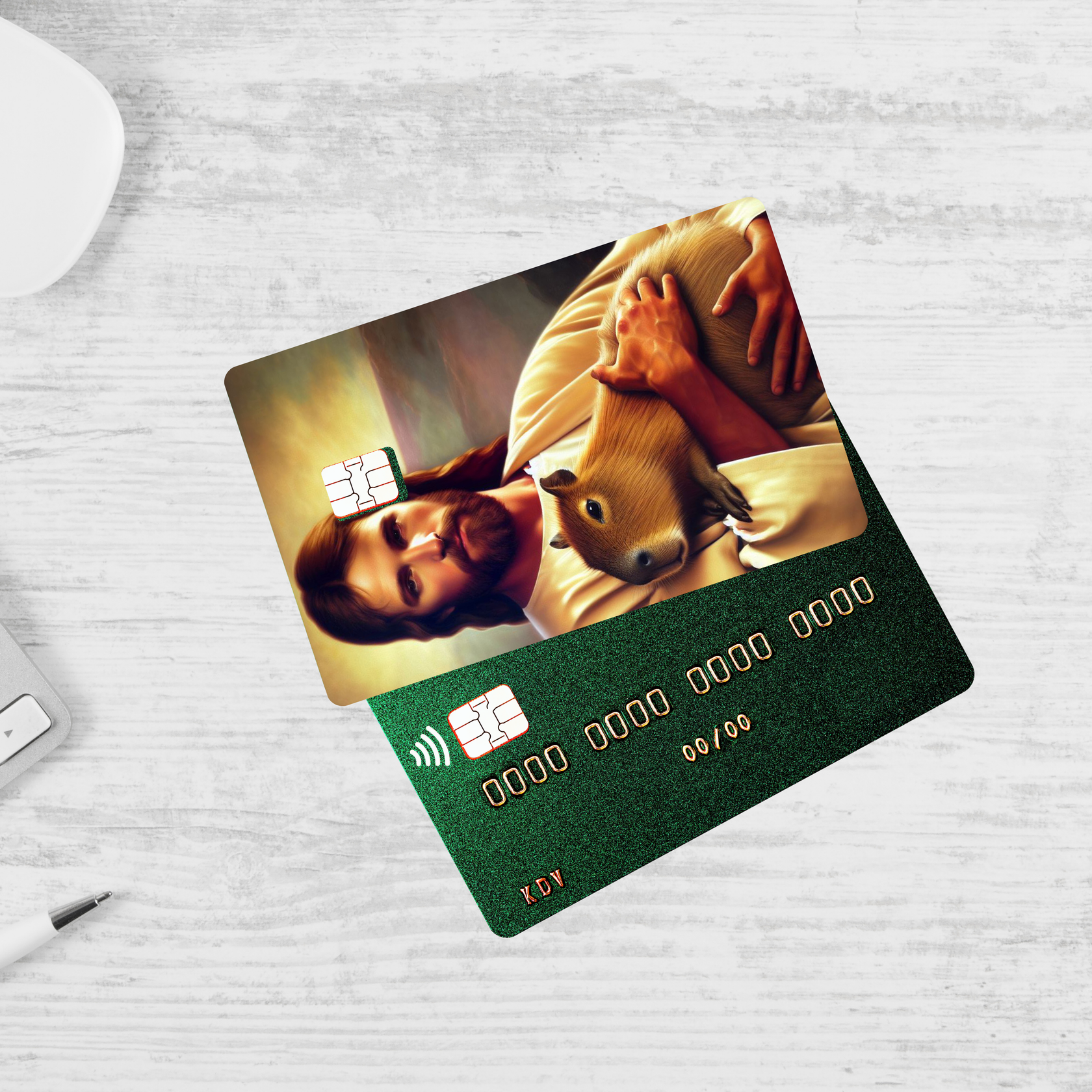 Capybara Debit Card Skin Jesus Holding Capybara Gift – CraftyCaps ...